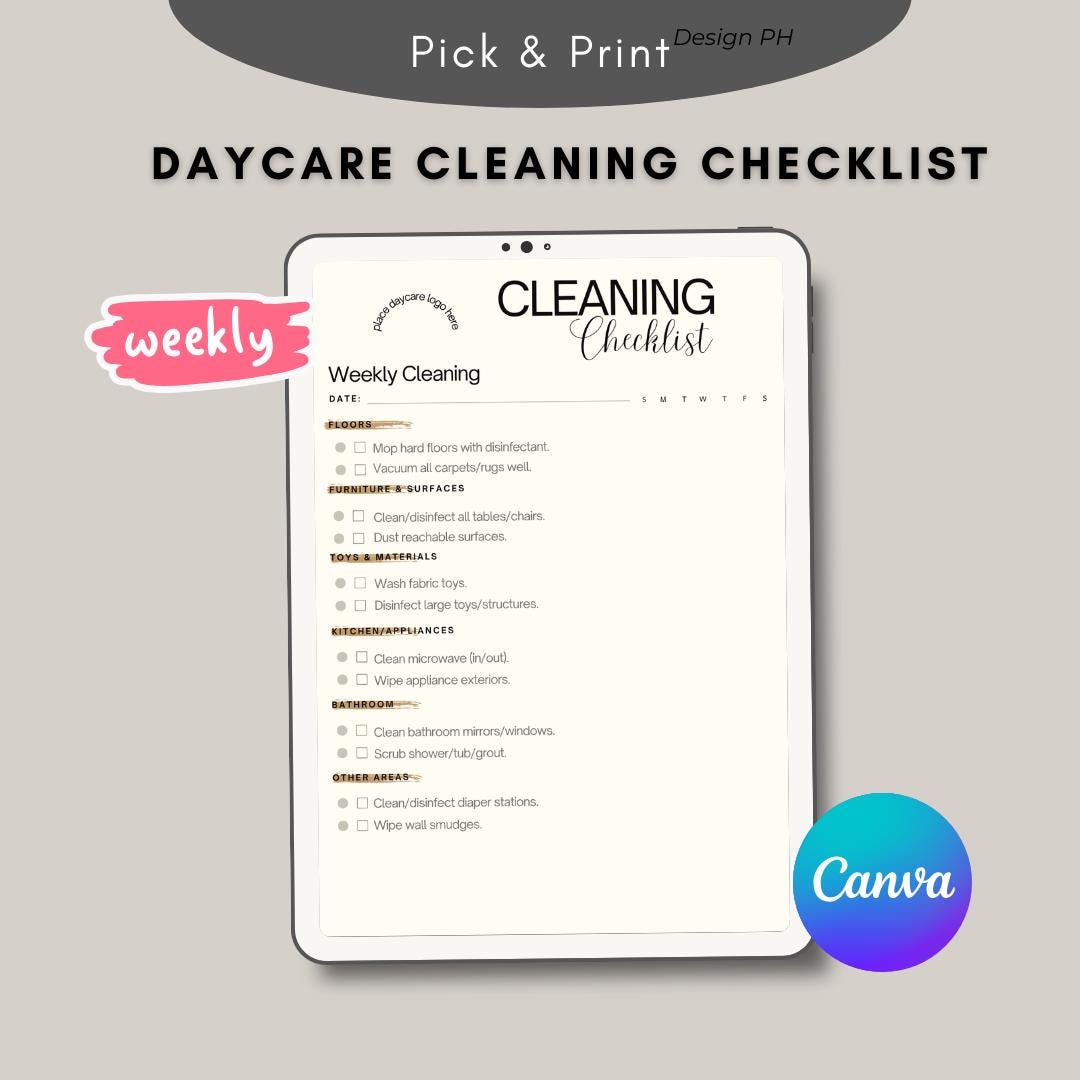 Daycare Cleaning Checklist, Daycare Checklist, Daycare Cleaning ...