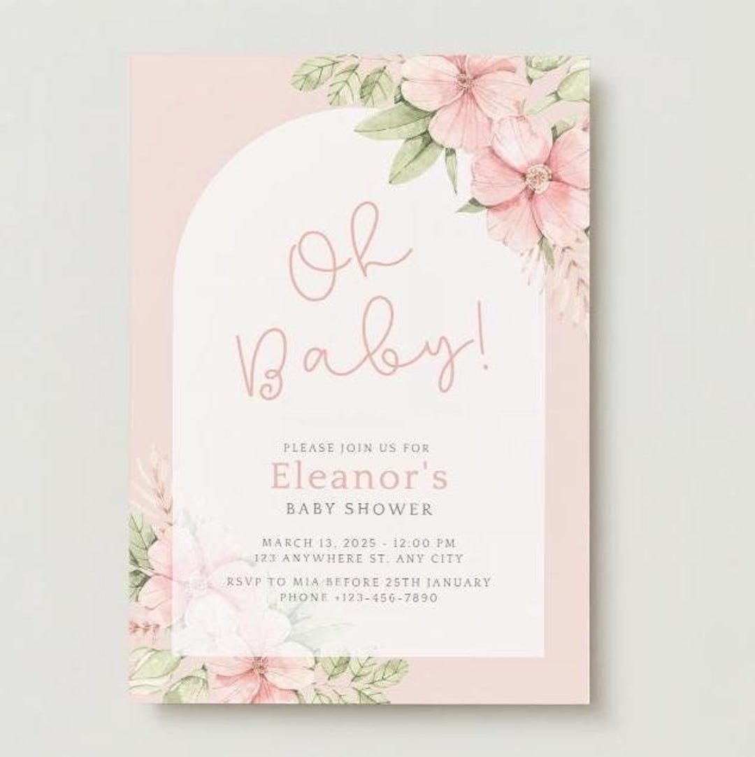 EDITABLE Pink Baby Shower Invitation Template Printable, Baby Girl ...