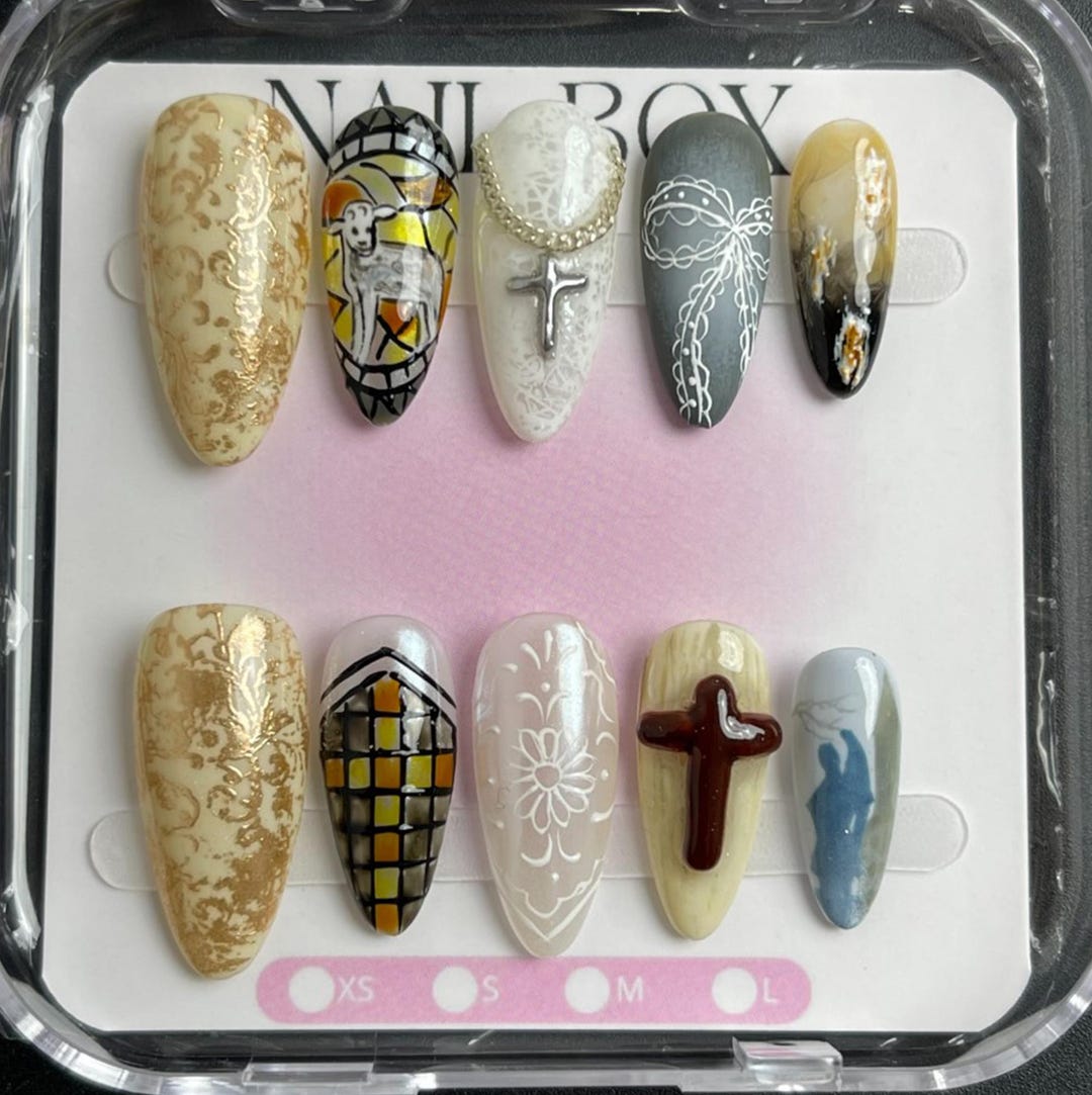 Handmade Gothic Cathedral Press on Nails | 3D Crosses, Stained Glass ...