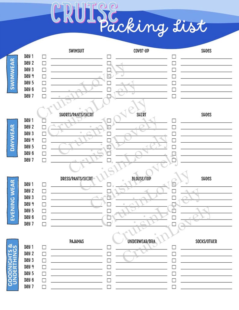The ONLY Cruise Packing List You'll Ever Need! Printable & Fillable PDF ...