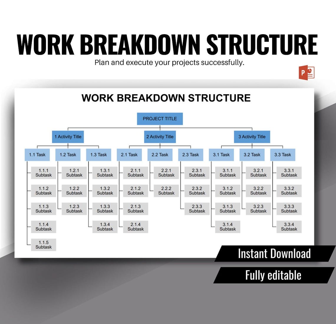 Work Breakdown Structure, Project Management Template, Project Planner ...