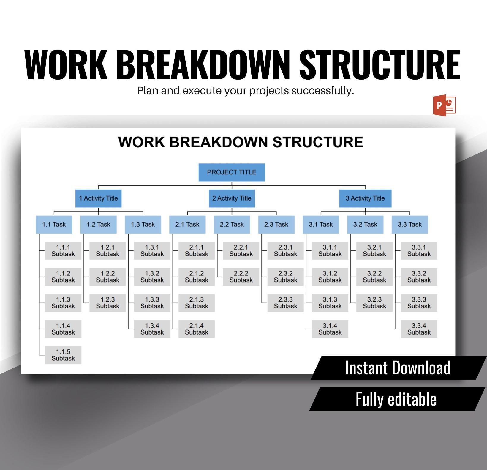 Work Breakdown Structure, Project Management Template, Project Planner ...