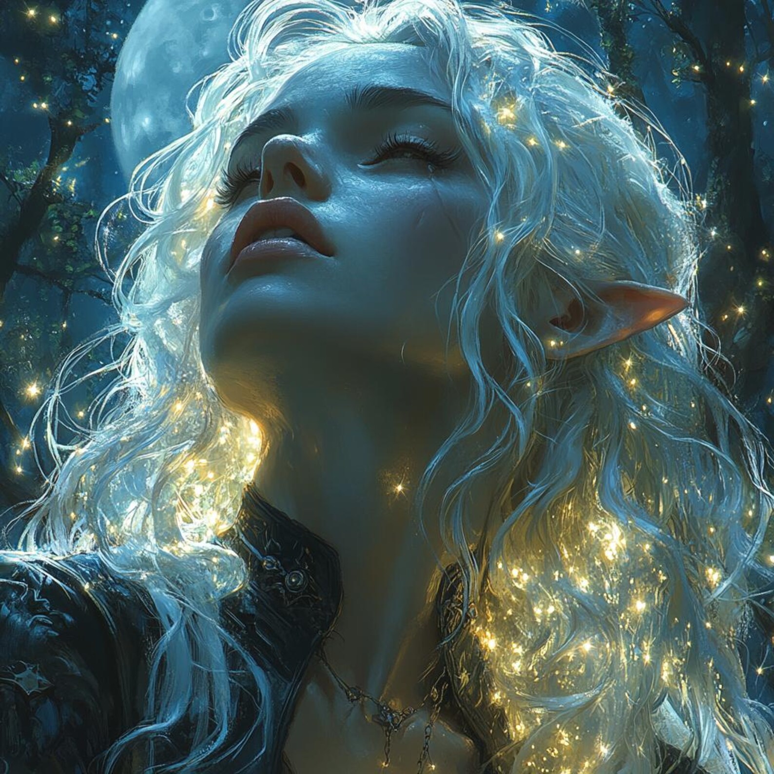 Moonlit Elves Digital Art Pack – 6 Fantasy Elf Portraits – Instant ...