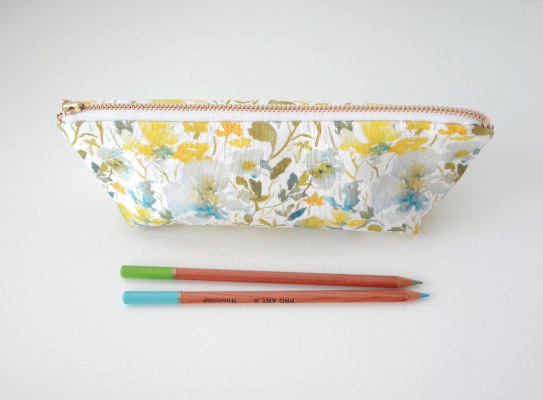 Watercolor Floral Pen or Pencil Case, Zippered Case, Linen Cotton ...