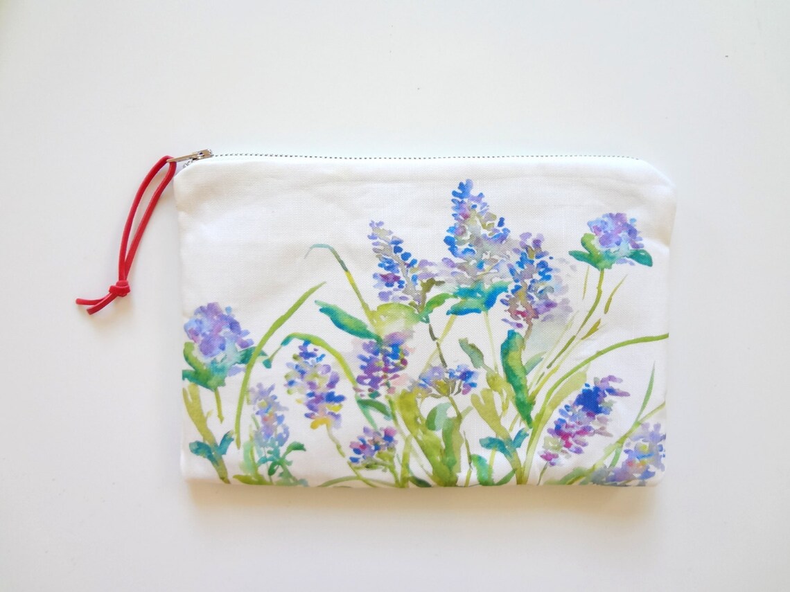 Lavender Flowers Cosmetic Pouch Watercolor Flowers Pouch | Etsy