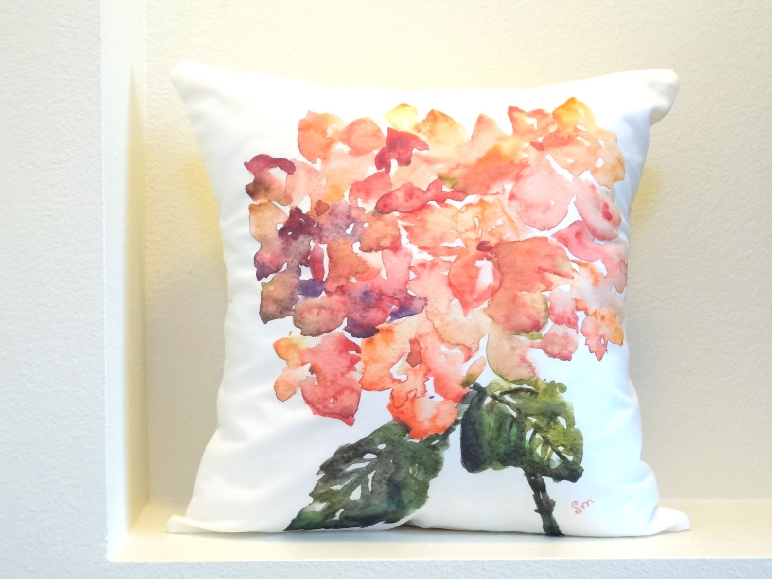 Pink Hydrangea Watercolor Floral Pillow Cover Designer Pillow - Etsy