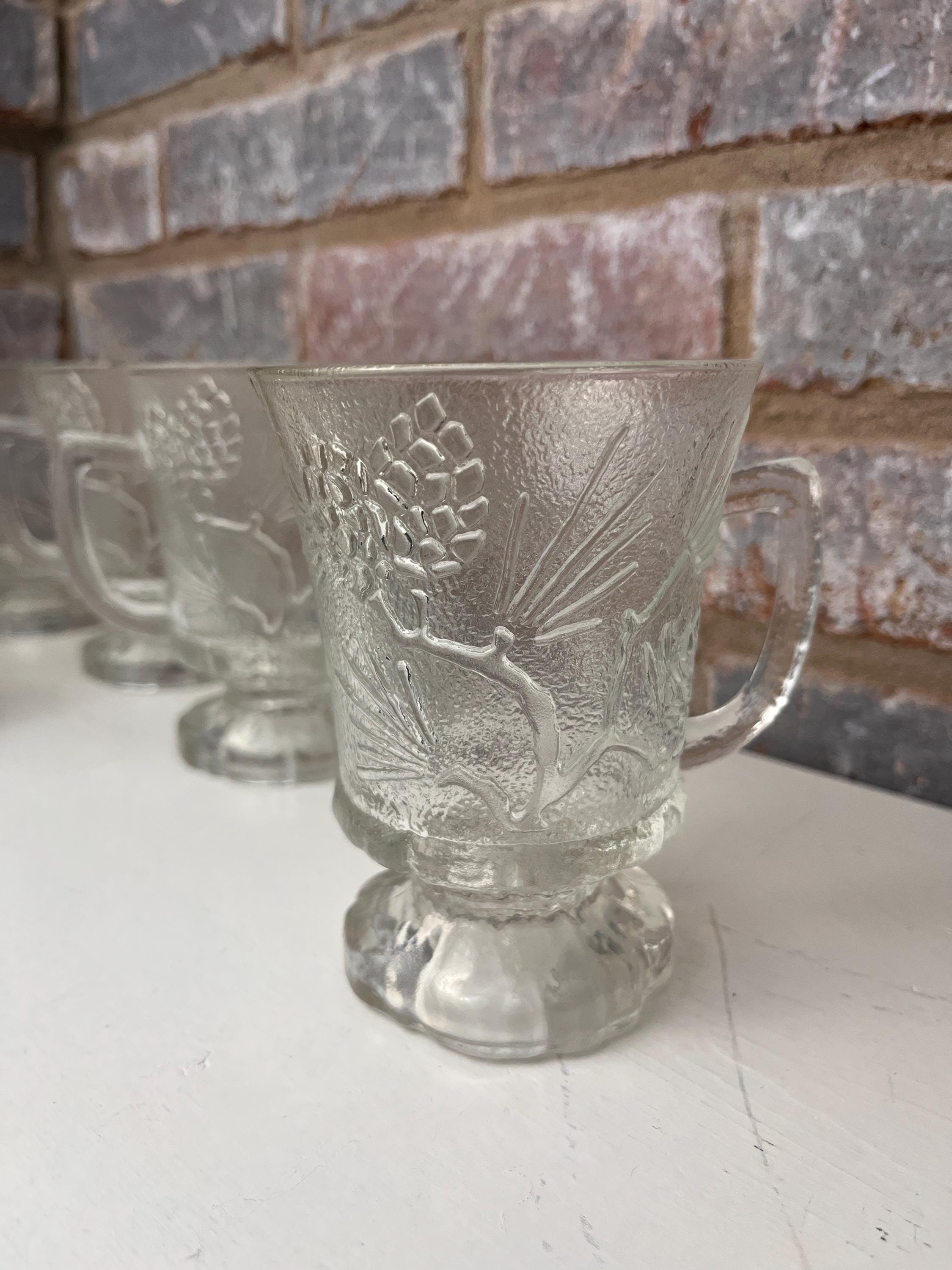 Rare Vintage Tiara Indiana Glass Ponderosa Pine Footed Mugs - Set of 6 ...