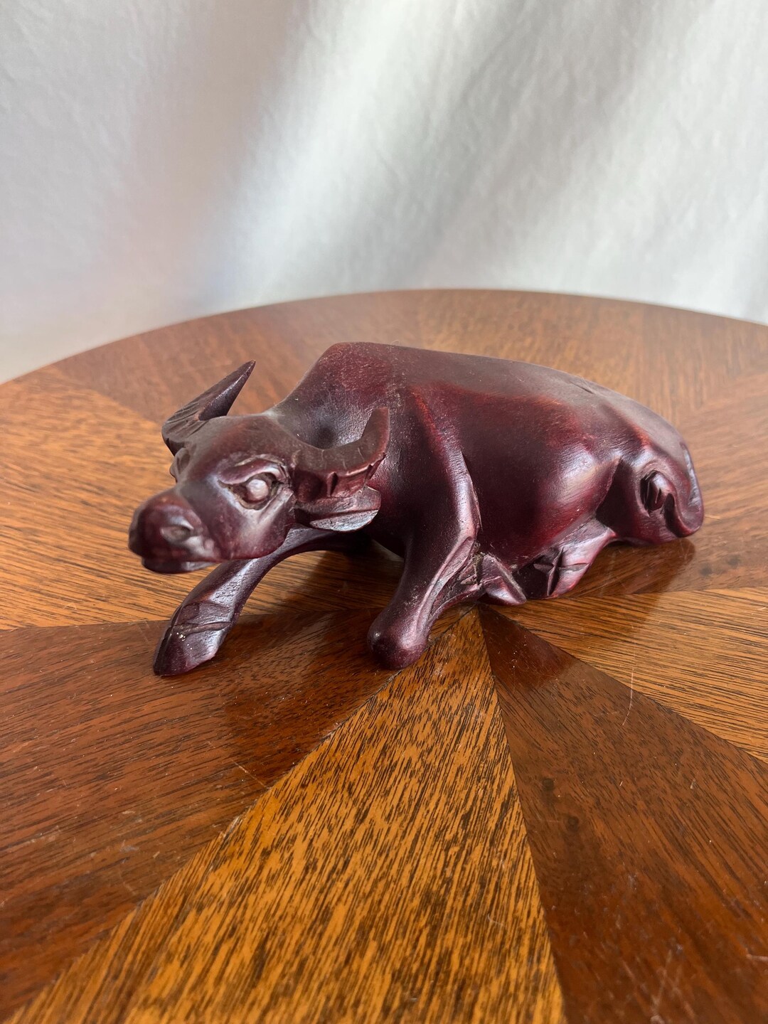 Vintage Hand-carved Wooden Water Buffalo Figurine- Rustic Folk Art ...