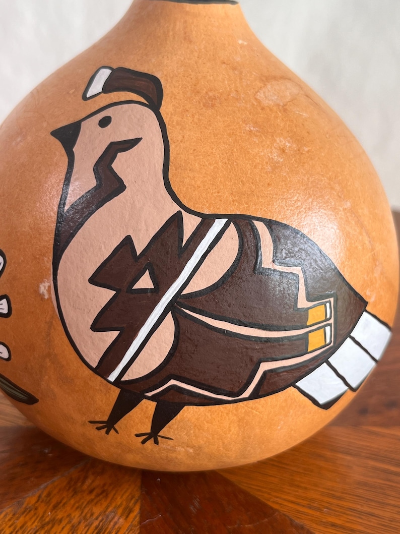 Vintage Hand‑painted Quail Gourd Vase • Mid‑century Folk Art ...