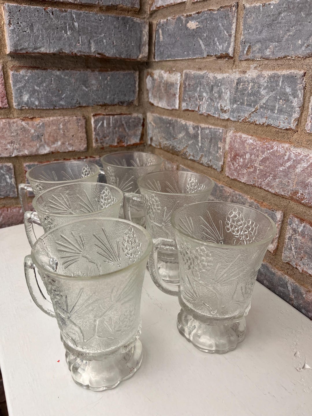 Rare Vintage Tiara Indiana Glass Ponderosa Pine Footed Mugs - Set of 6 ...