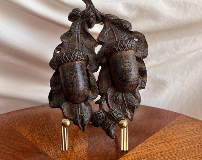 Vintage Cast Iron Acorn & Oak Leaf Match Holder – Rustic Woodland Wall ...