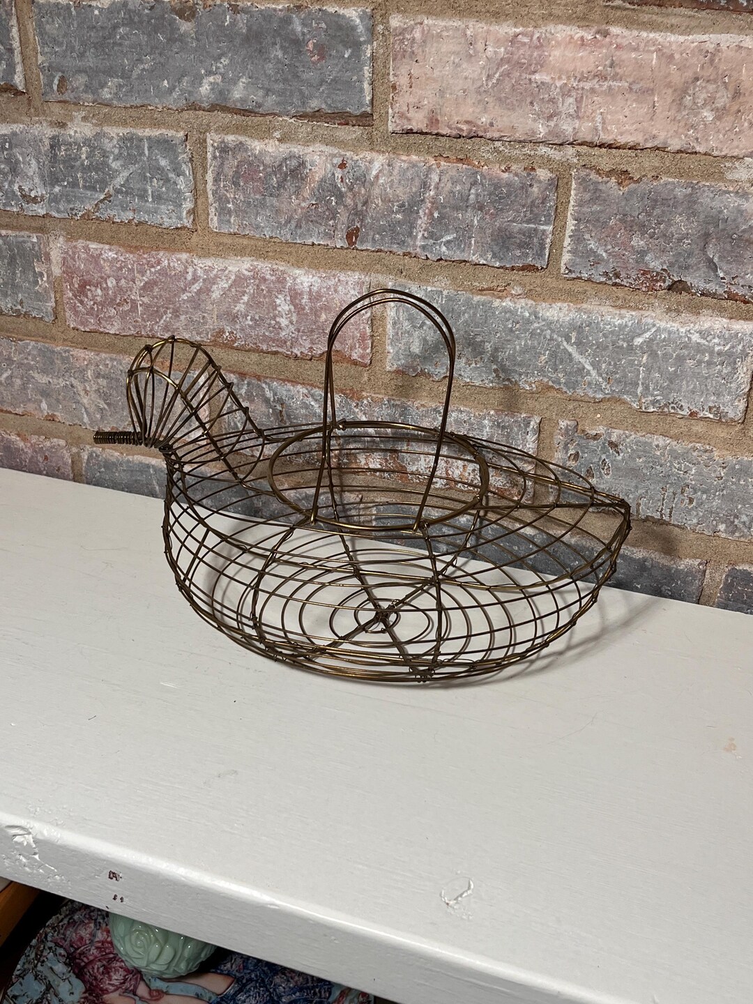 Vintage Wire Chicken Basket - Farmhouse Kitchen Decor - Egg Basket ...