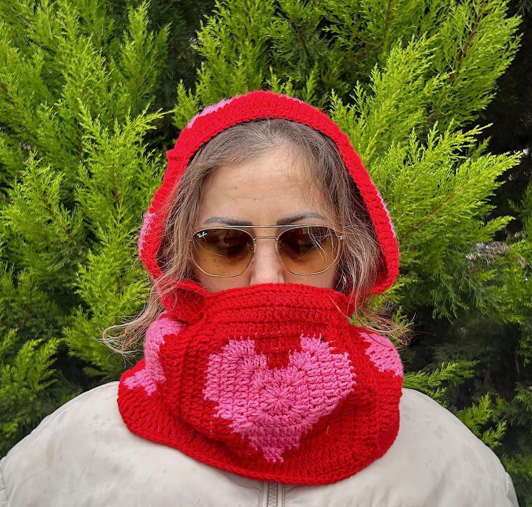 Colorful Crochet Heart Motif Balaclava, Unisex Balaclava, Red Balaclava ...