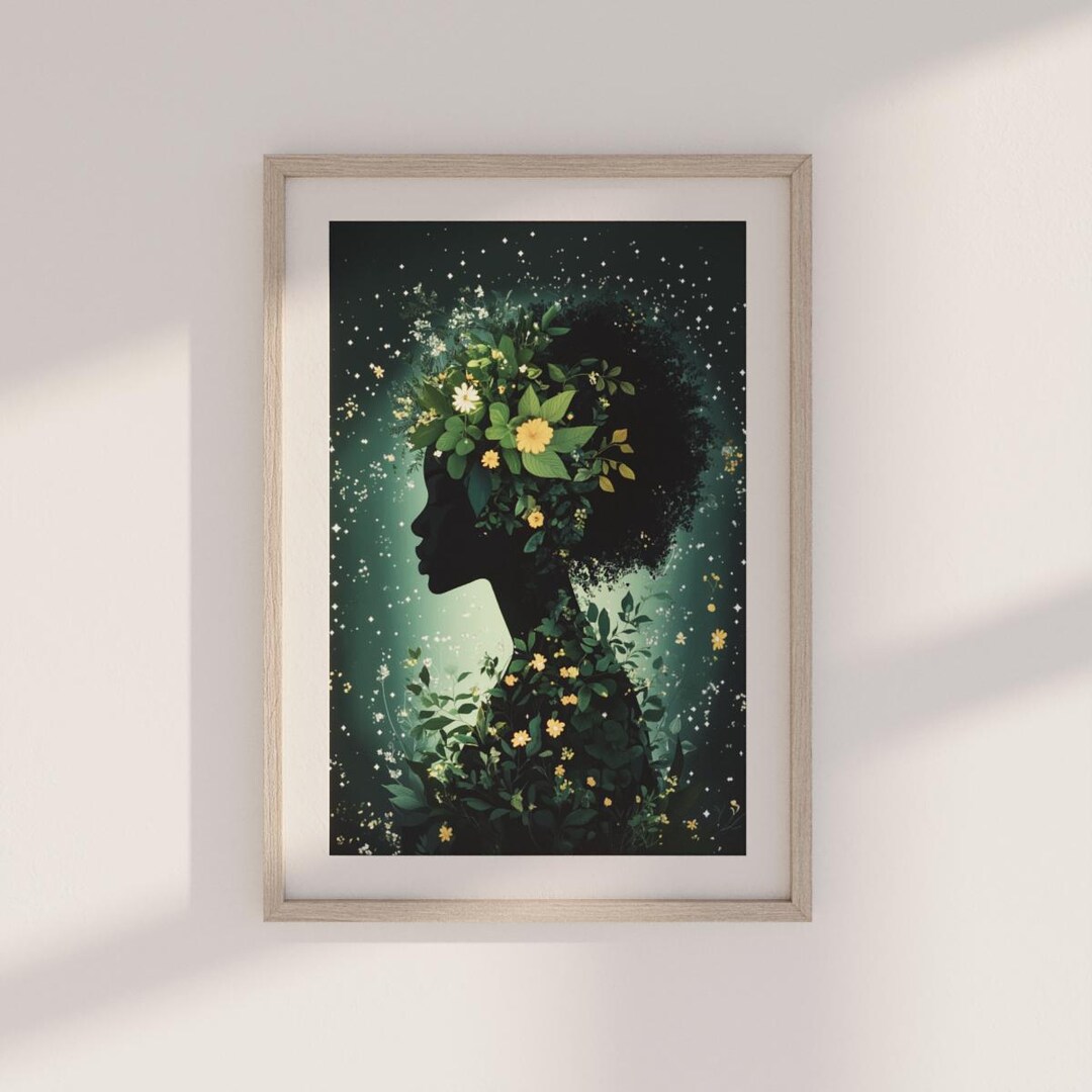 Nature Goddess Digital Art Print Afrocentric Woman Portrait Wall Decor ...