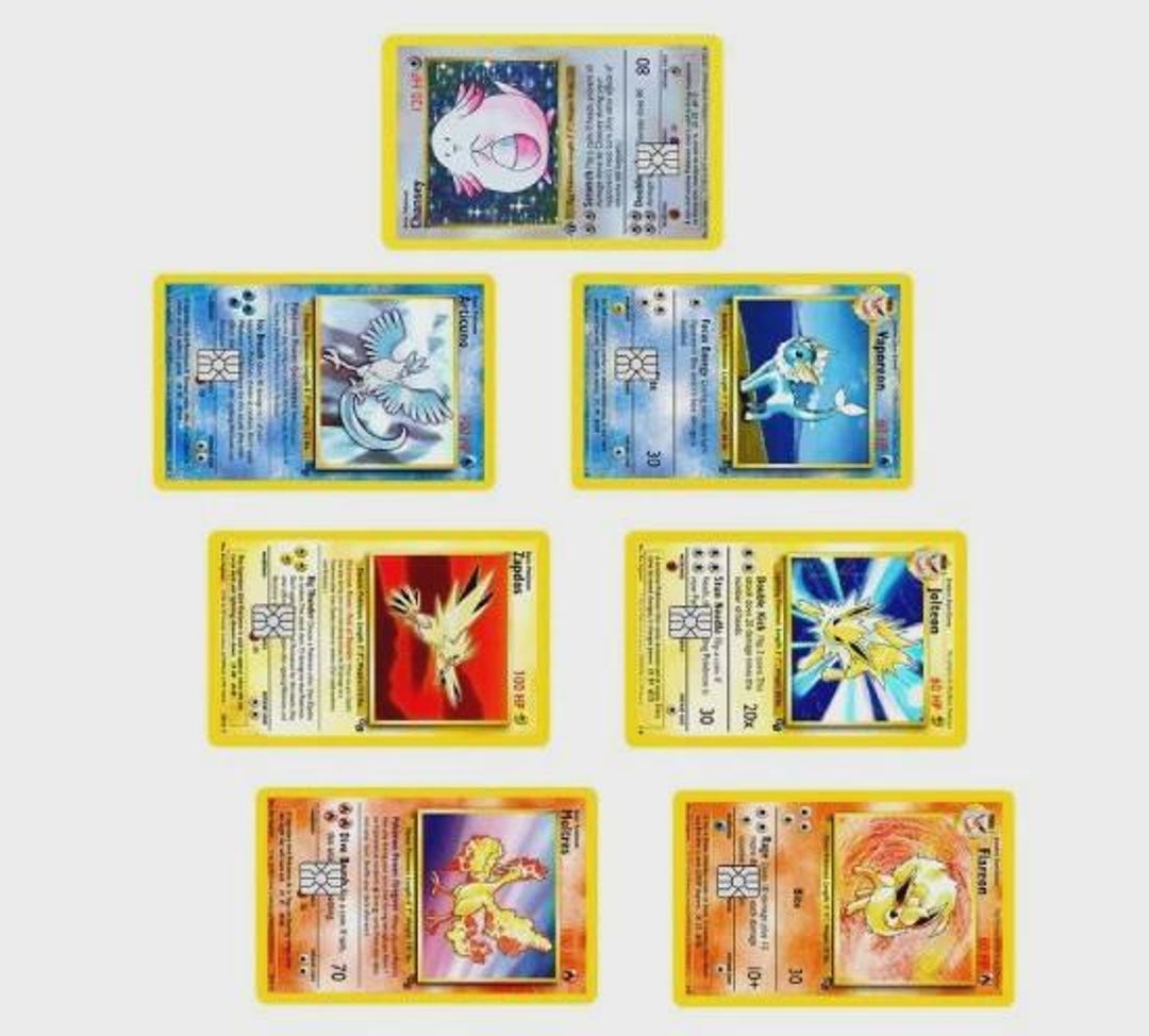 Pokémonster Card Skin Set 7-pack Decal Sticker Articuno Zapdos Jolteon ...
