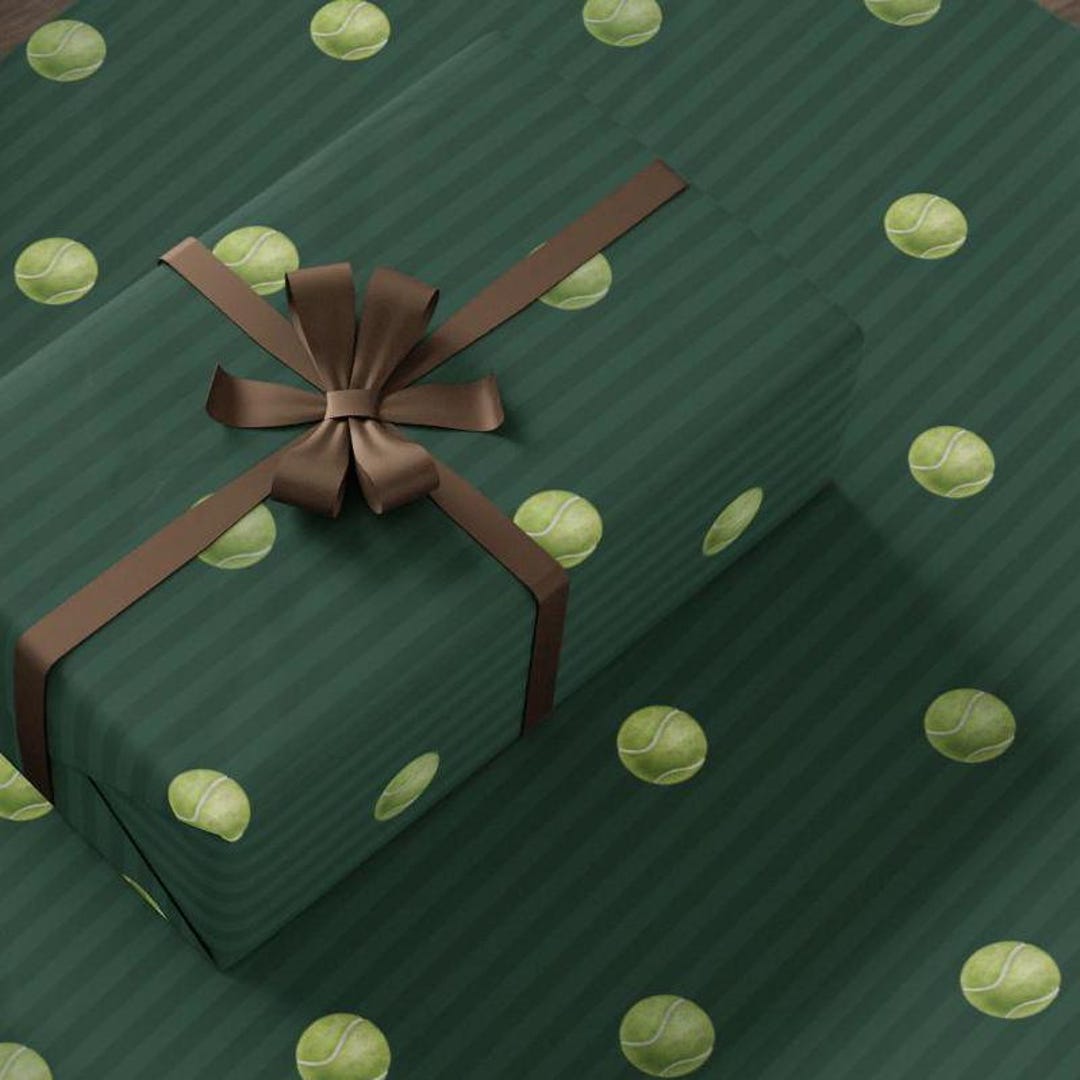 Green Tennis Gift Wrap – Monochromatic Striped Sports Wrapping Paper ...