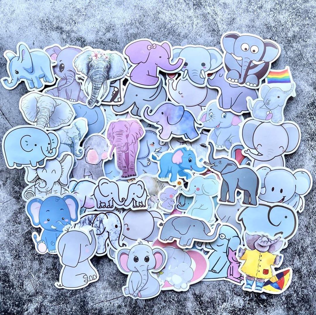 Elephant Stickers – 50 Pcs Cute Cartoon Decals, Scrapbook & Laptop Art ...