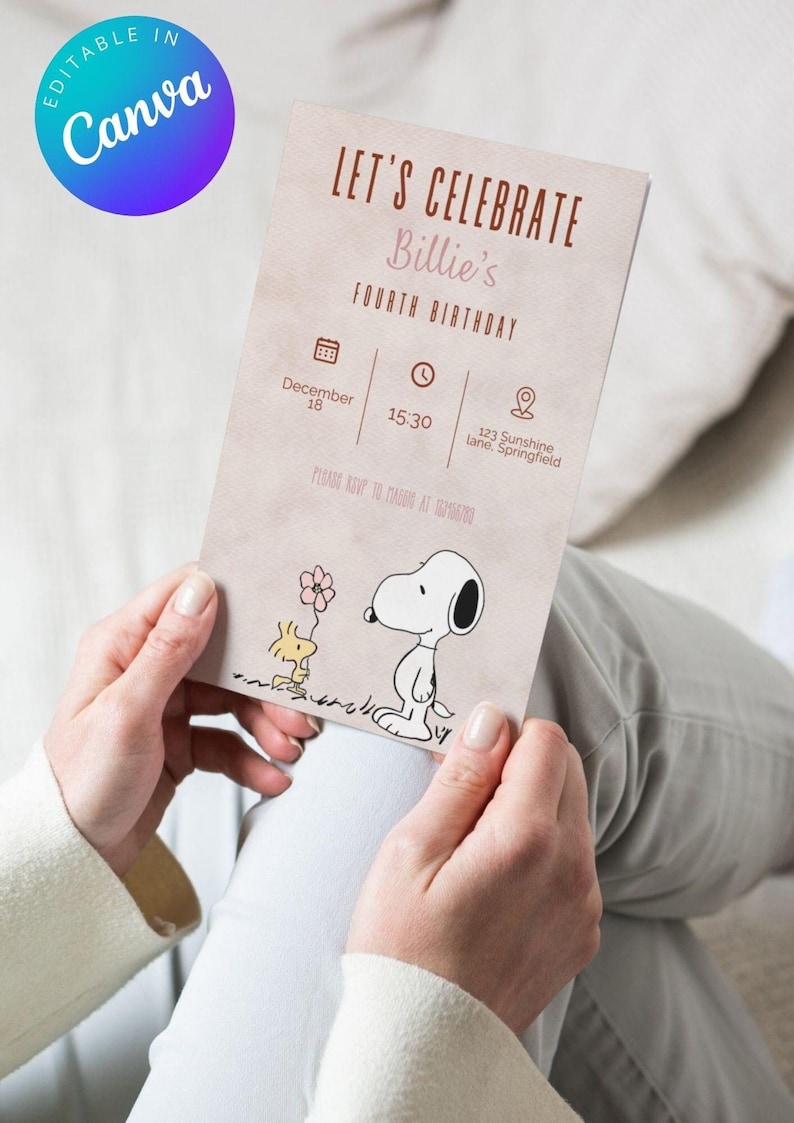 Peanuts Snoopy Birthday Invitation | Instant Download & Canva Editable ...