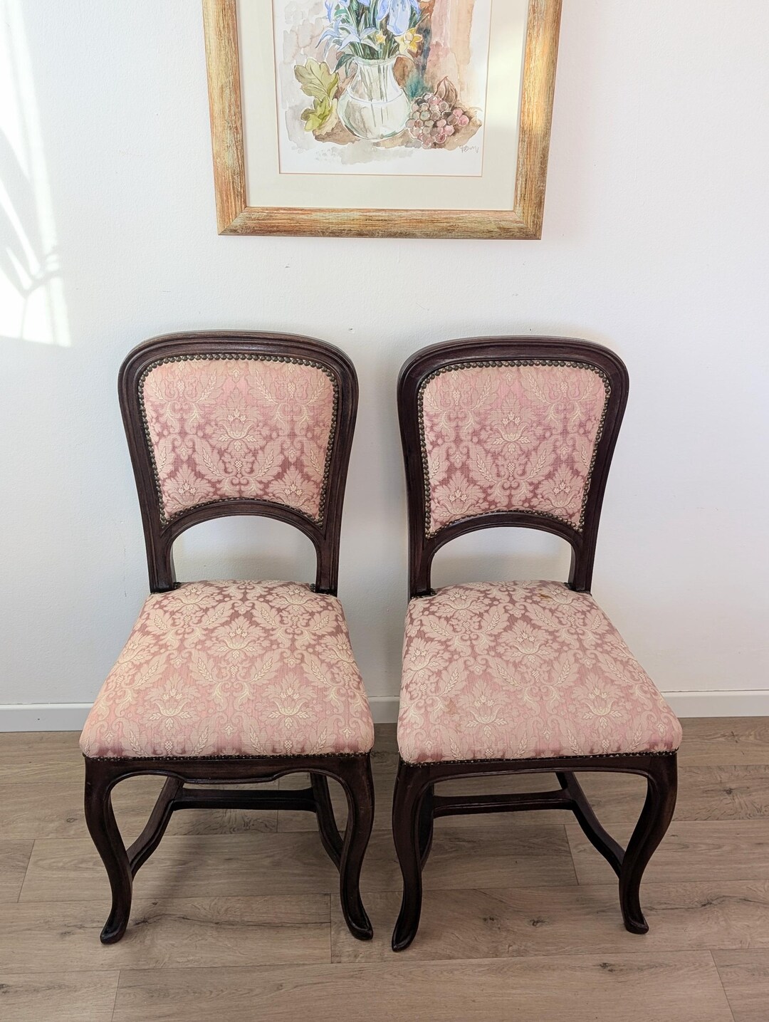 Vintage French Style Chairs (pair) – Pink Damask Upholstery - Romantic ...
