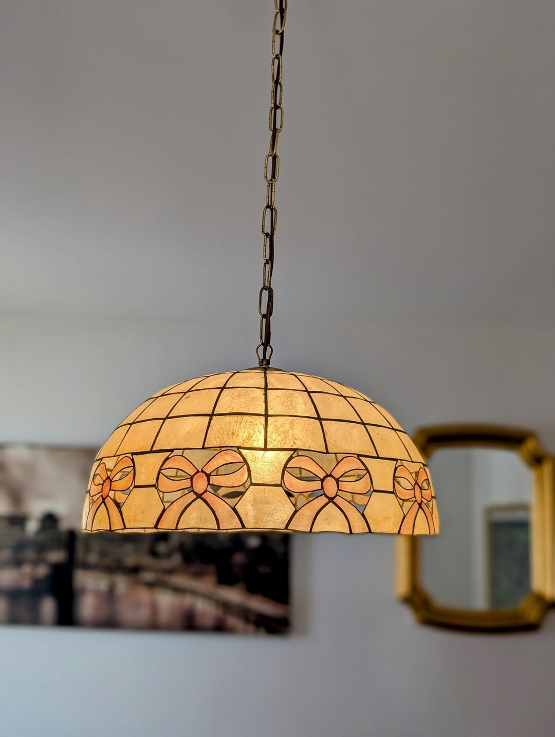 Vintage Capiz Shell Pendant Lamp | 45 Cm Bow Motif Hanging Light ...