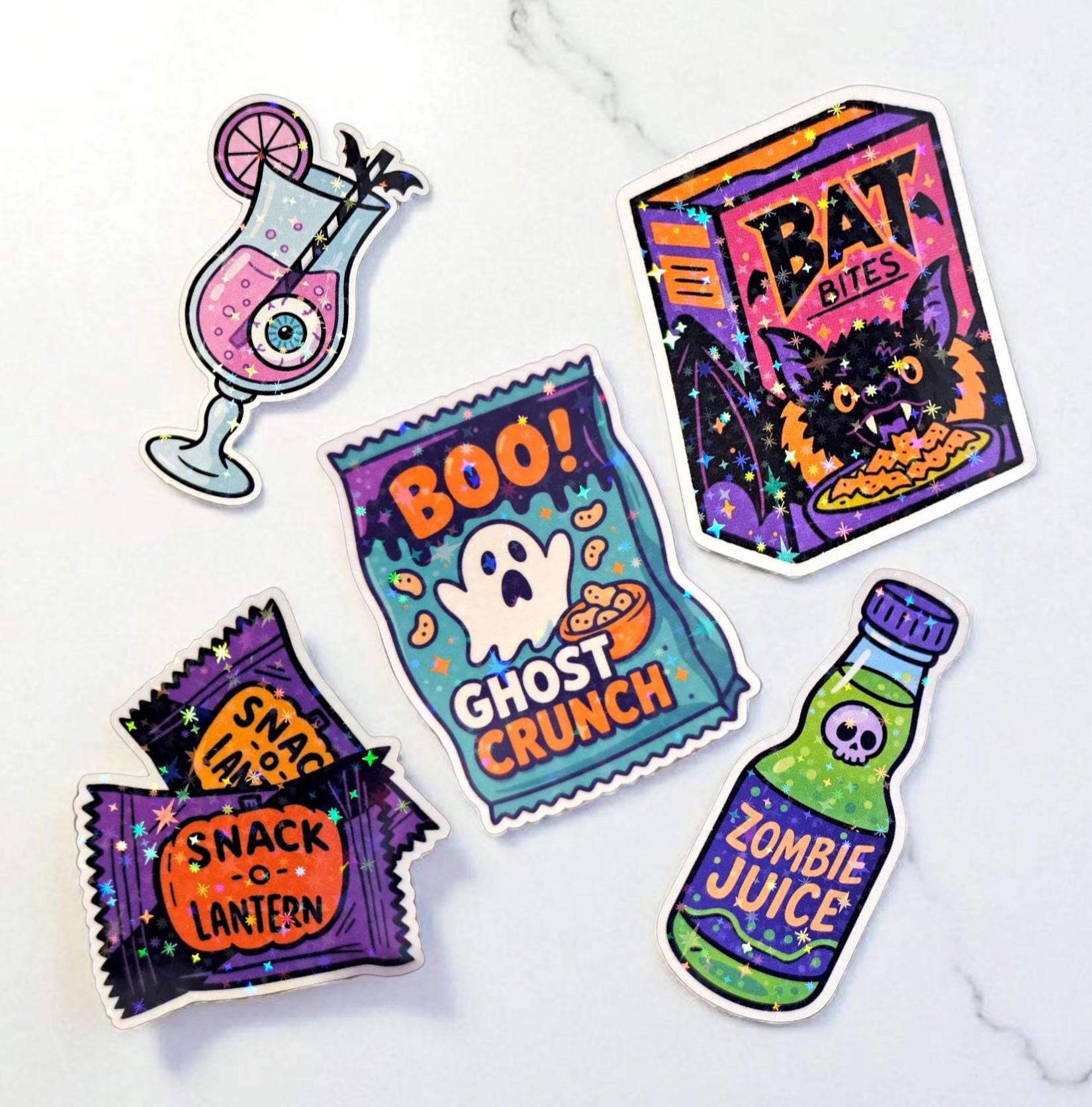 Spooky Snacks Holographic Stickers – Pastel Goth Halloween Vinyl Decals ...