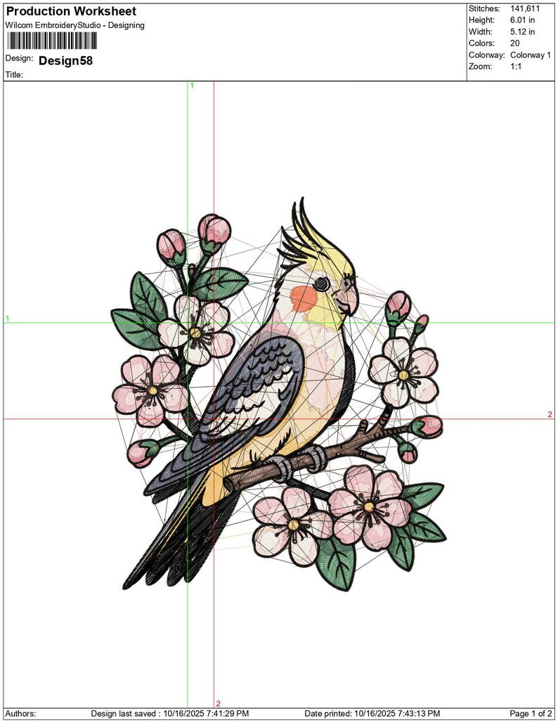 Cockatiel Floral Embroidery Design | Bird Machine Embroidery Pattern ...