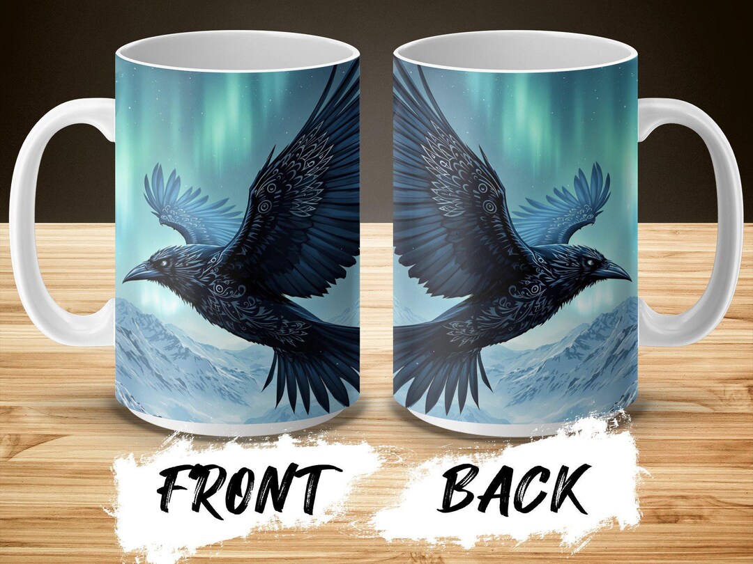 Raven Mugs, Flying Raven Mug, Fantasy Bird Mugs, Animal Mugs, Nature ...