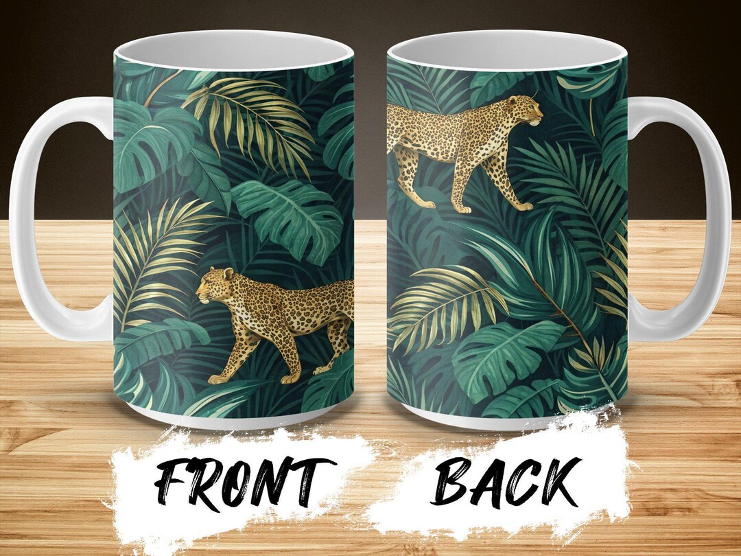 Leopard Jungle Mugs, Tropical Leaves Coffee Mug, Exotic Animal Mugs ...