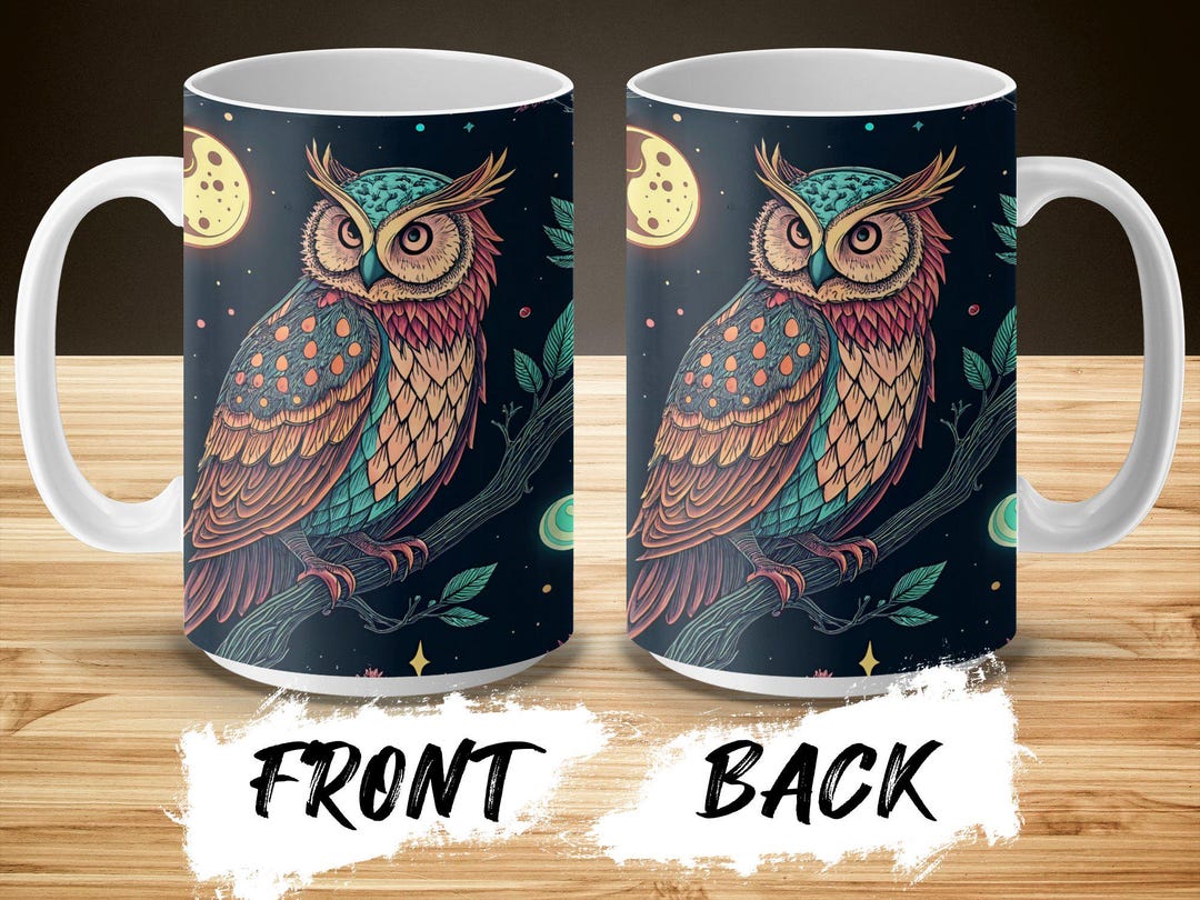 Owl Mugs, Colorful Bird Mugs, Night Owl Lover Mugs, Animal Print Mug ...