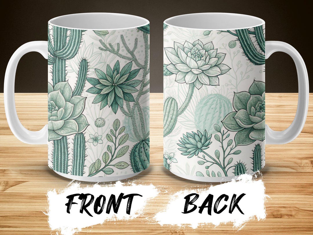 Succulent Cactus Mug, Botanical Plant Mugs, Garden Lover Gift, Desert ...