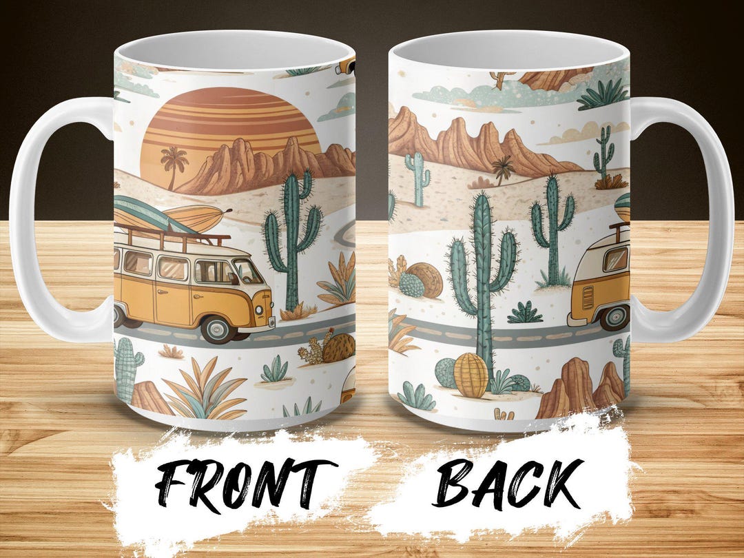 Desert Road Trip Mugs, Boho Campervan Mugs, Cactus Travel Mugs, Desert ...