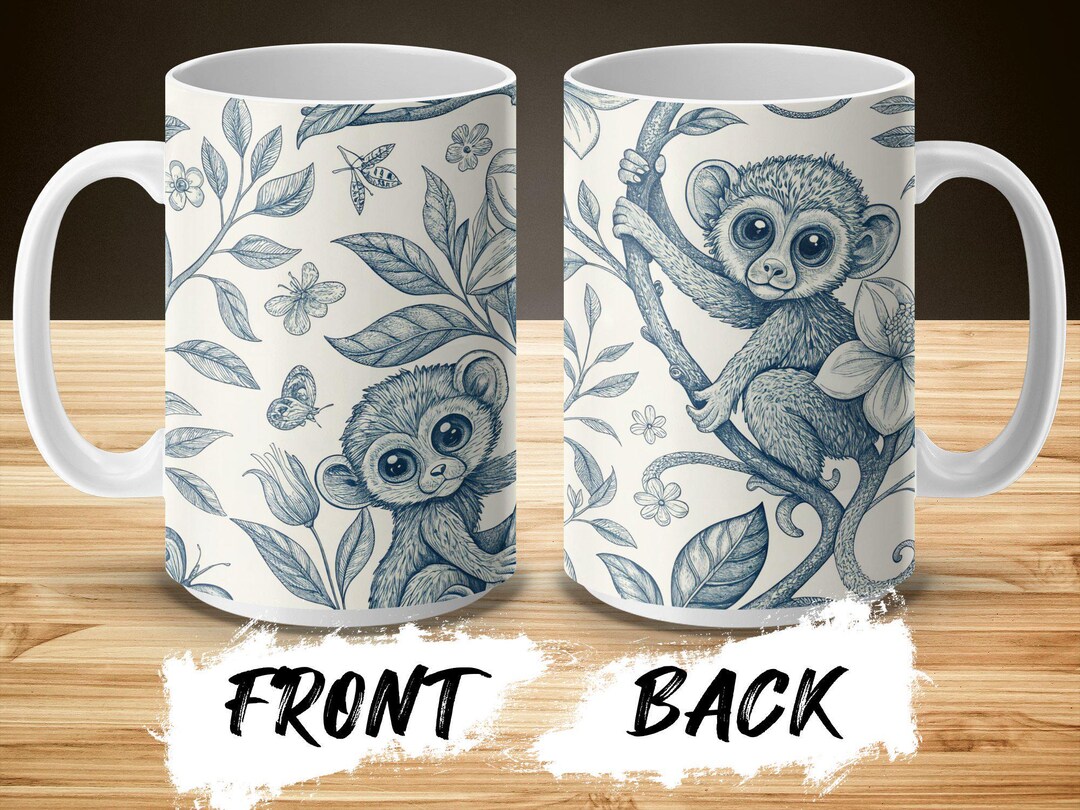 Tarsier Monkey Mug, Floral Coffee Cup, Cute Animal Mugs, Tarsier Lover ...