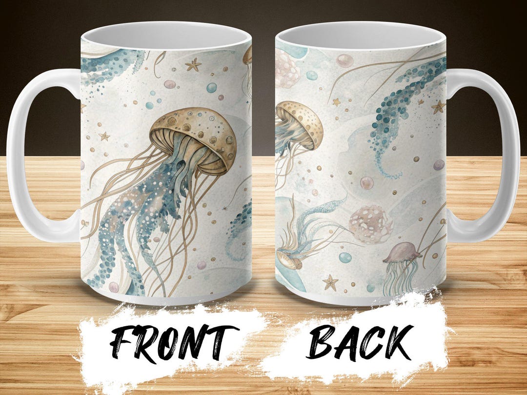 Jellyfish Art Mugs, Ocean Theme Mugs, Unique Sea Creature Mugs ...
