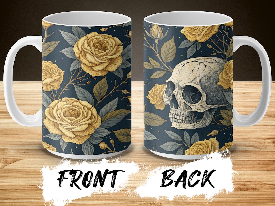 Skull and Roses Mug, Goth Mugs, Floral Skull, Dark Academia Decor ...