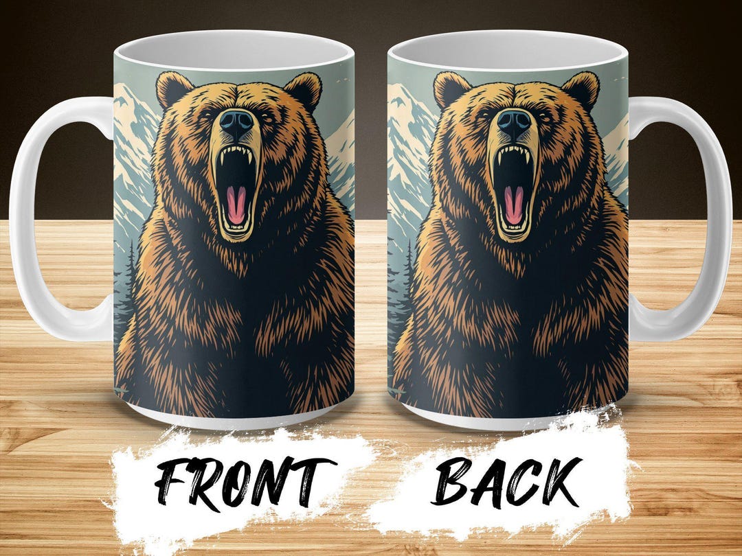 Roaring Brown Bear Mugs, Wildlife Animal Mugs, Mountain Bear Gifts ...