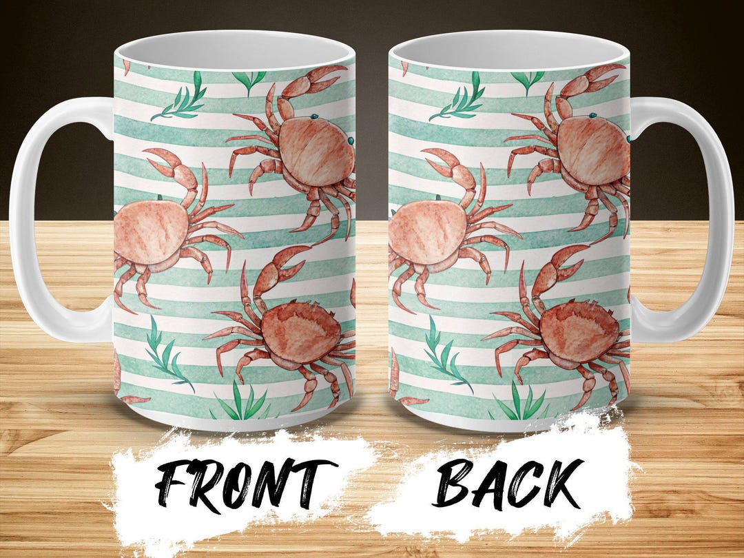 Crab Mug, Beachy Mugs, Ocean Life, Coastal Decor, Nautical, Crab Lover ...