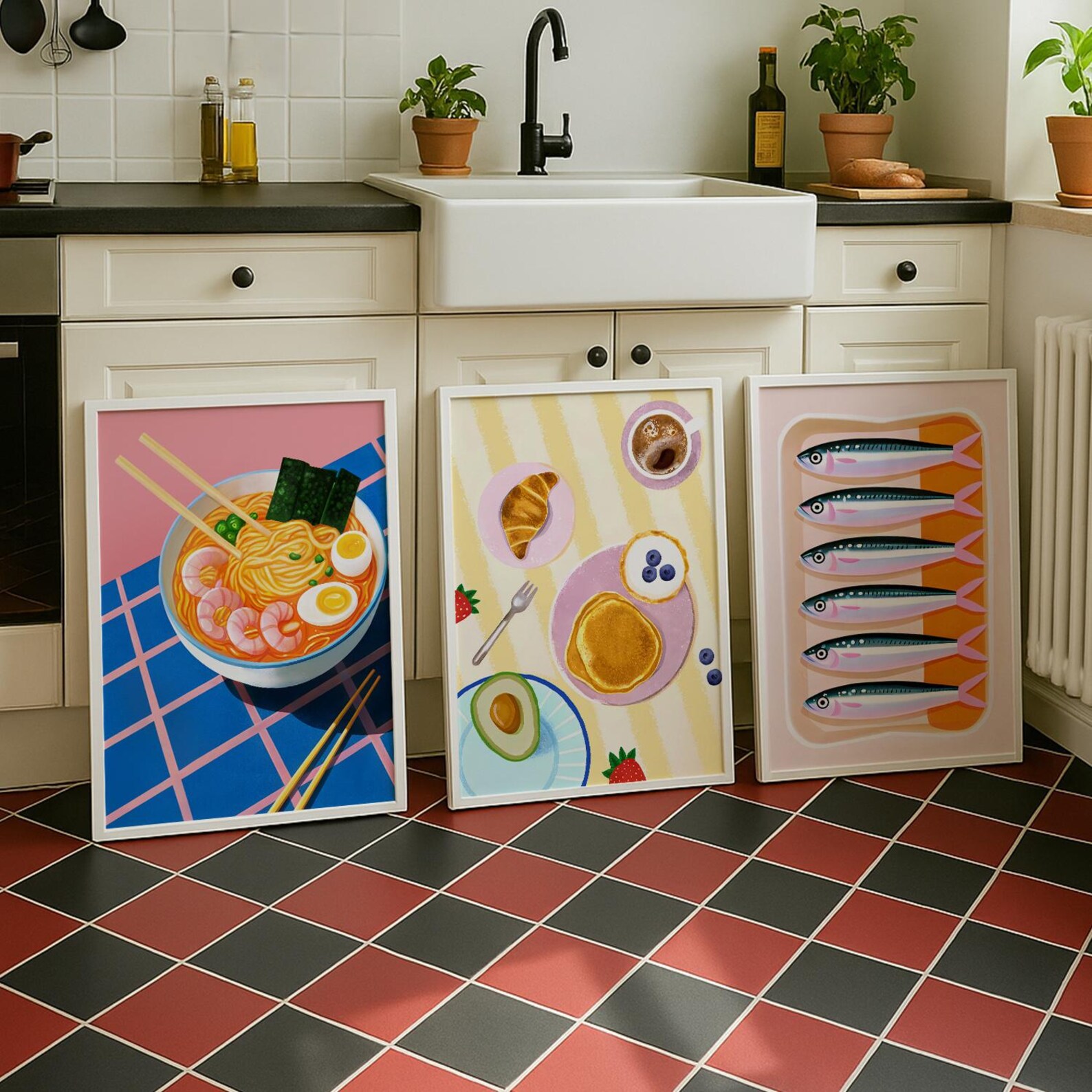 Set of 6 Printable Food Posters – Retro Kitchen Wall Art, Aesthetic ...