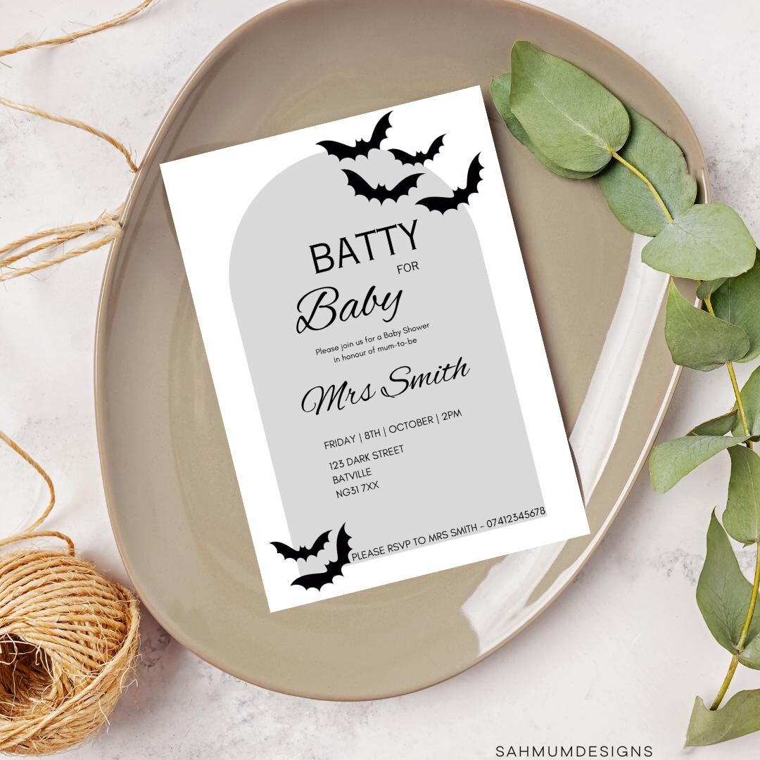 Editable Batty for Baby - Baby Shower Invitation, Bat Invitation ...