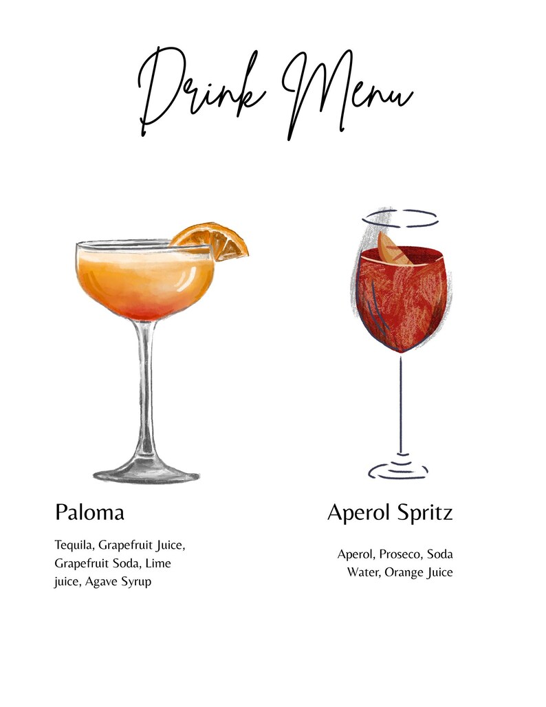 Classy Minimal Cocktail Menu | Neutral Descriptive Flyer Paper | Hand ...