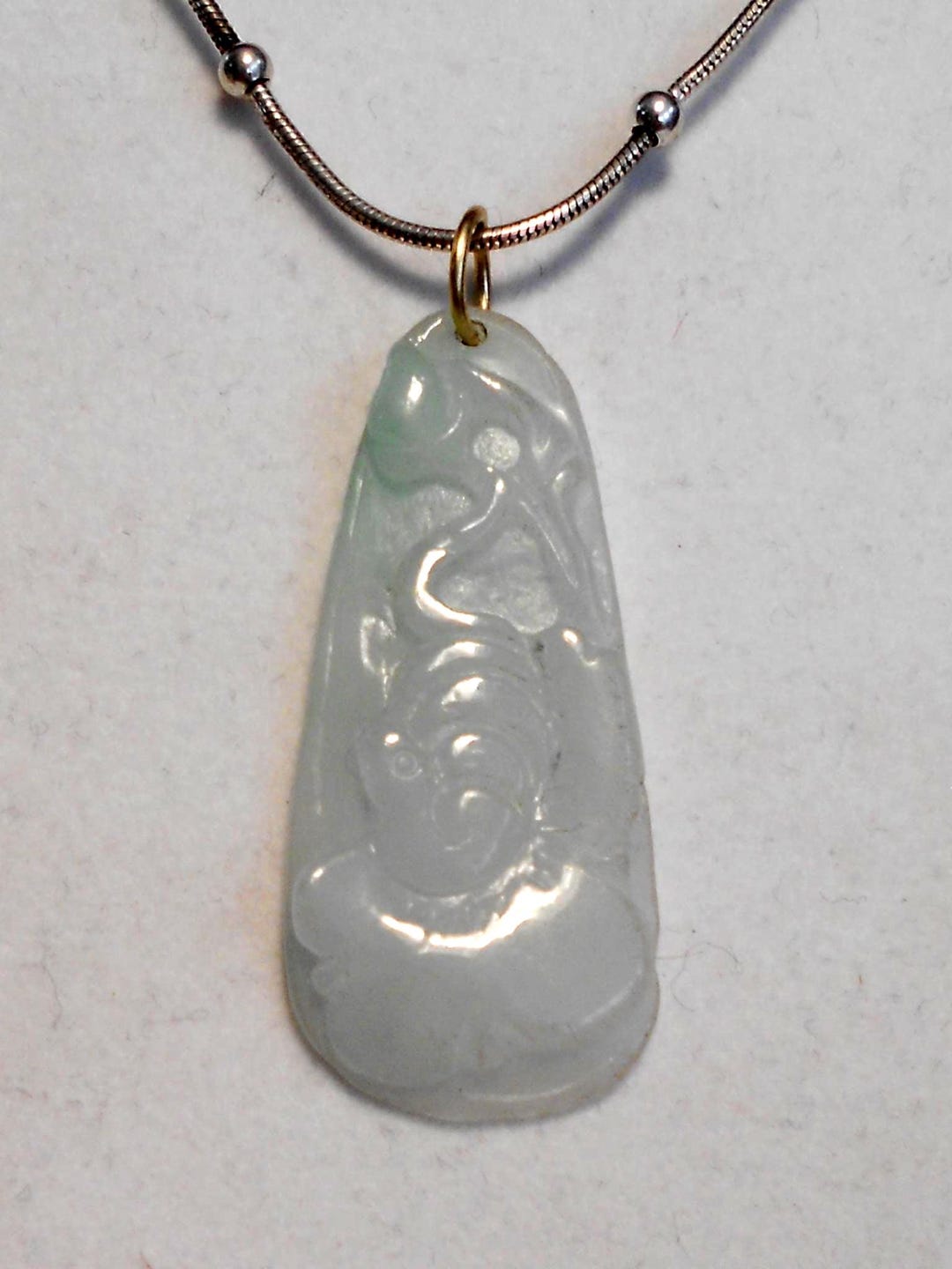 Carved Green & White Jade Snake Pendant/silver Chain - Etsy