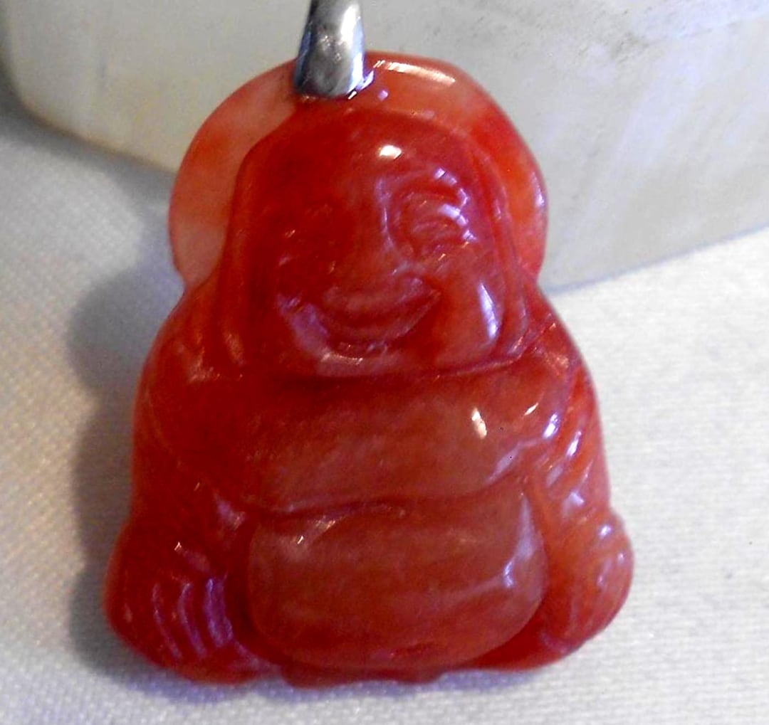 Red Jade Buddha Pendant/silver Chain - Etsy