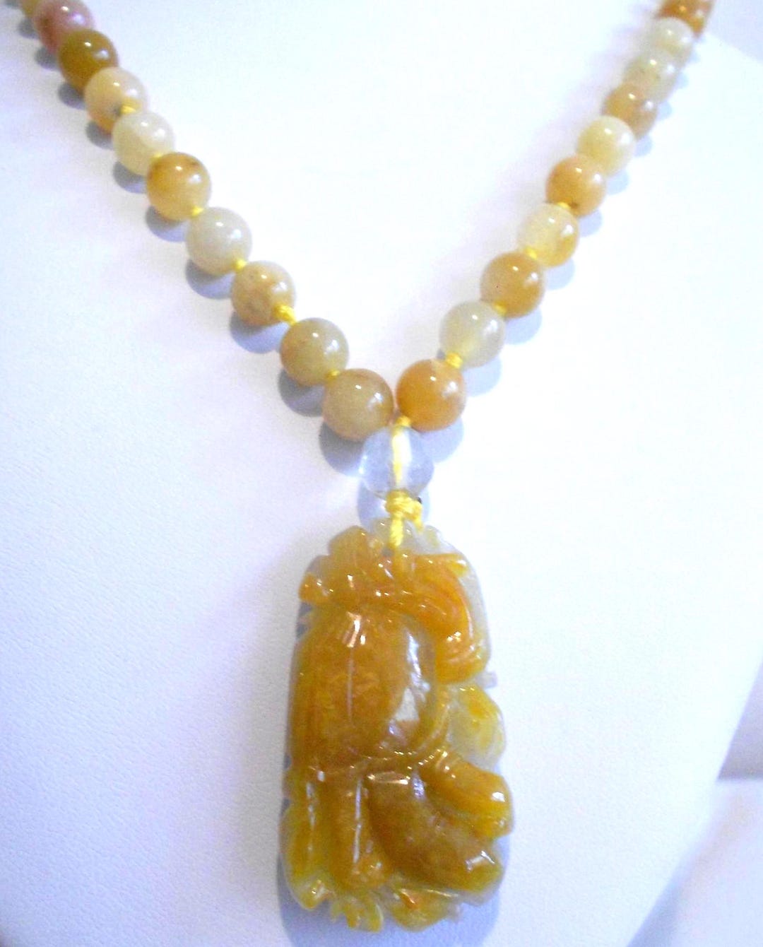Carved Yellow & White Jade Pendant/yellow Jade Citrine Beads Necklace ...