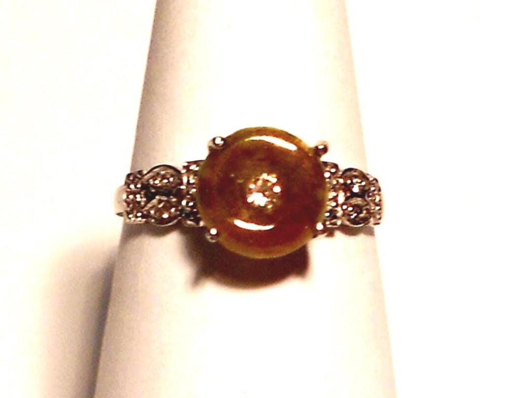 Red Jade Ring, Diamonds, Solid 10k White Gold. - Etsy
