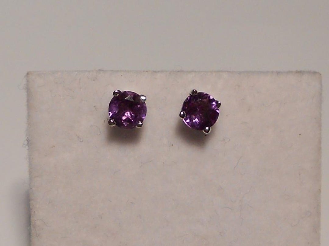 Purple Gemstone Stud Earrings, Sterling Silver. - Etsy