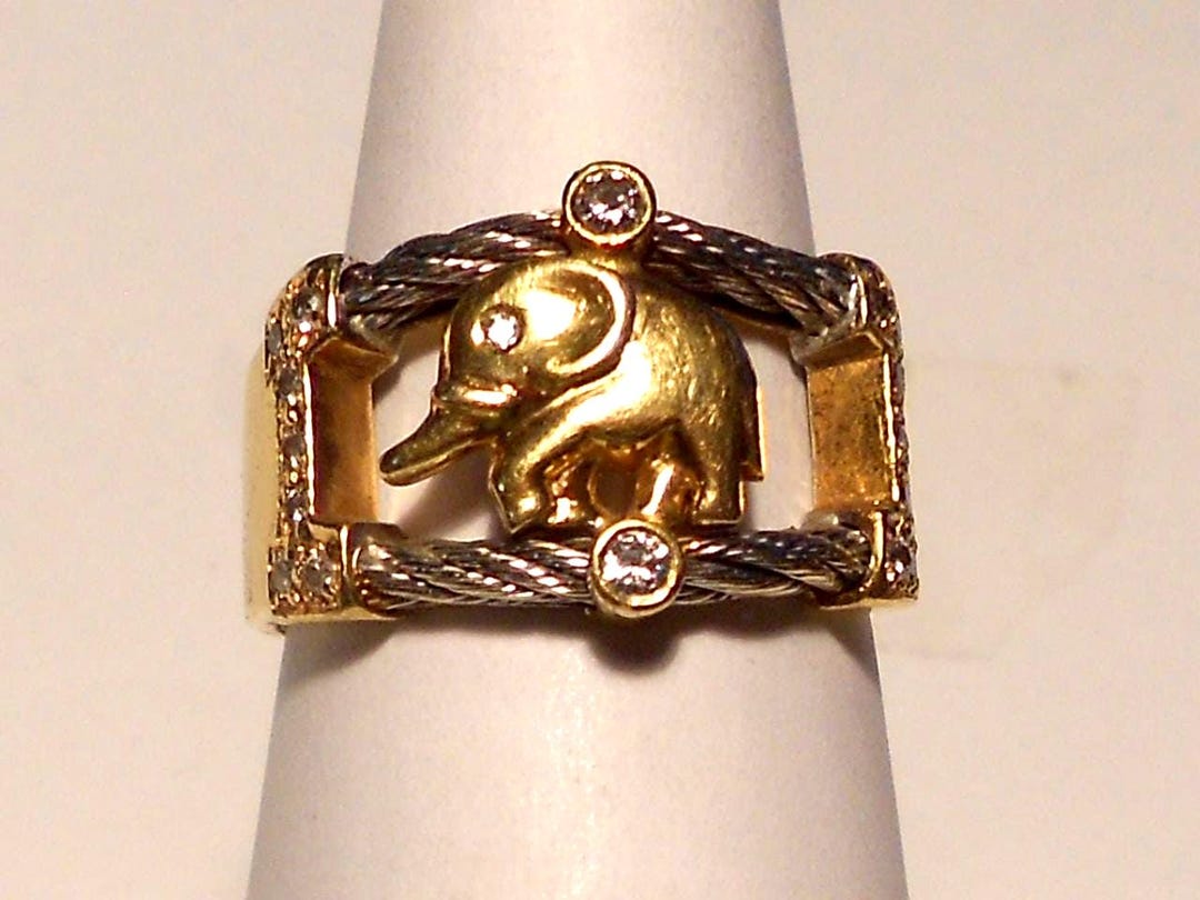 Solid 18k Yellow Gold Elephant Ring,diamonds. - Etsy