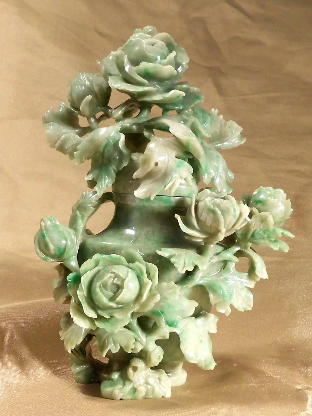 Vintage Jadeite A, Green Jade Floral Vase Figurine. 5.25 Inches Height ...