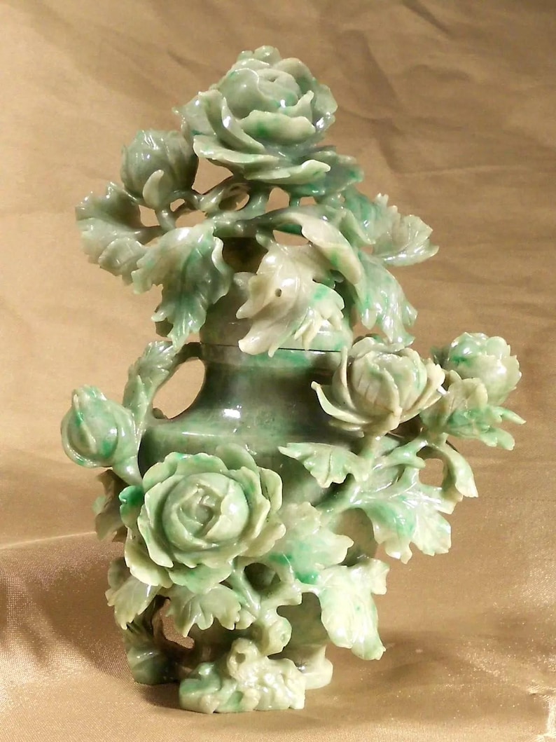 Vintage Jadeite A, Green Jade Floral Vase Figurine. 5.25 Inches Height ...