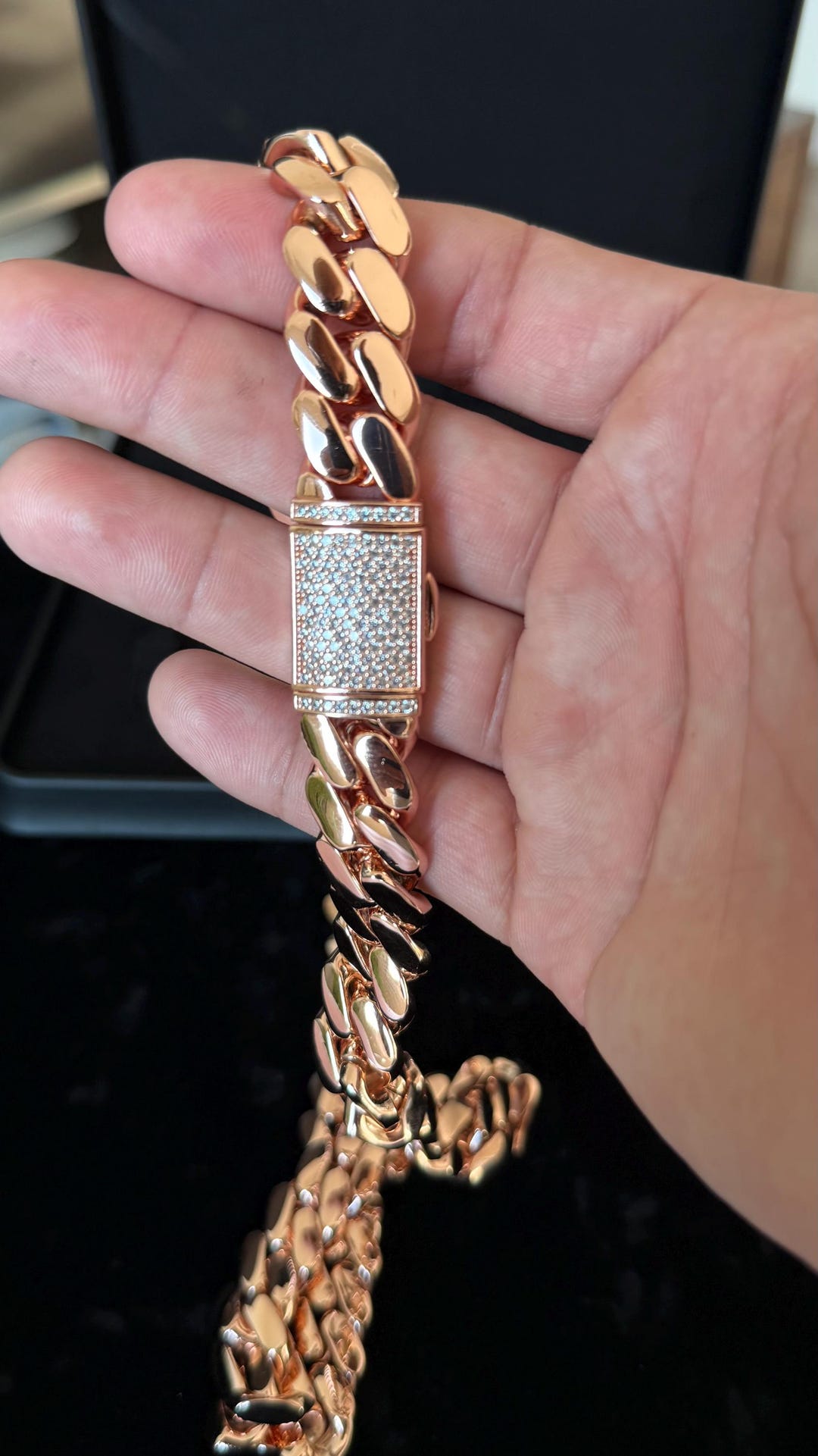 15mm Rose Gold Cuban Link Chain for Men-iced Out Lock- Hip Hop ...