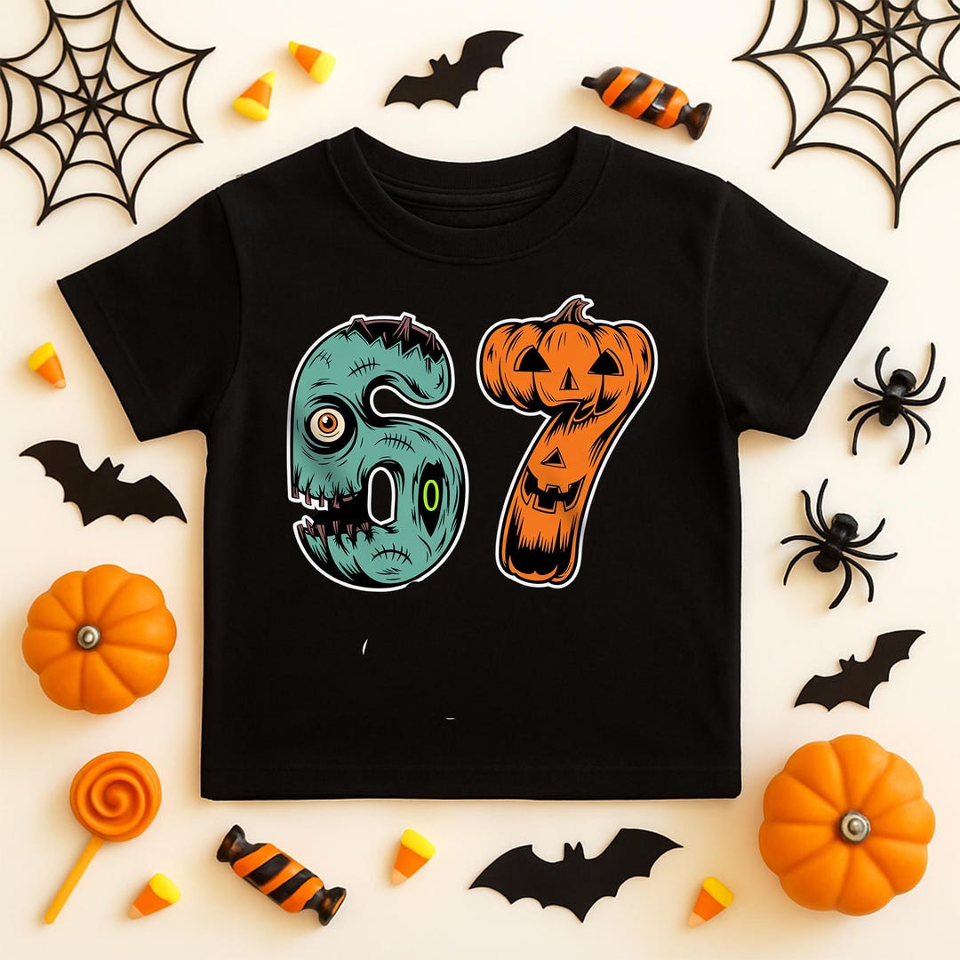Six Seven Zombie Pumpkin Numbers Halloween Shirt, Funny 67 Halloween ...