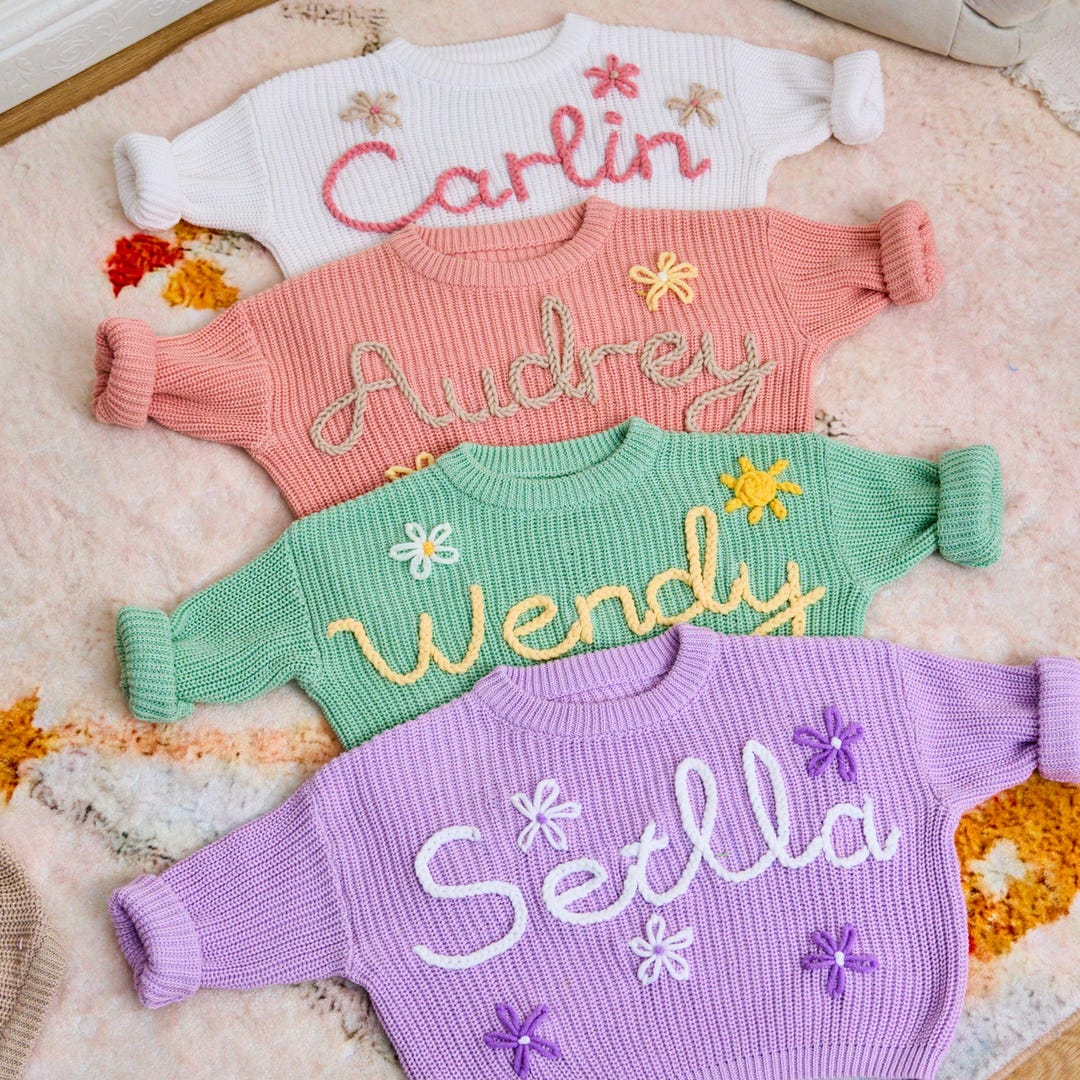 Personalized Hand Embroidered Name Baby Sweaters，custom Baby Name ...